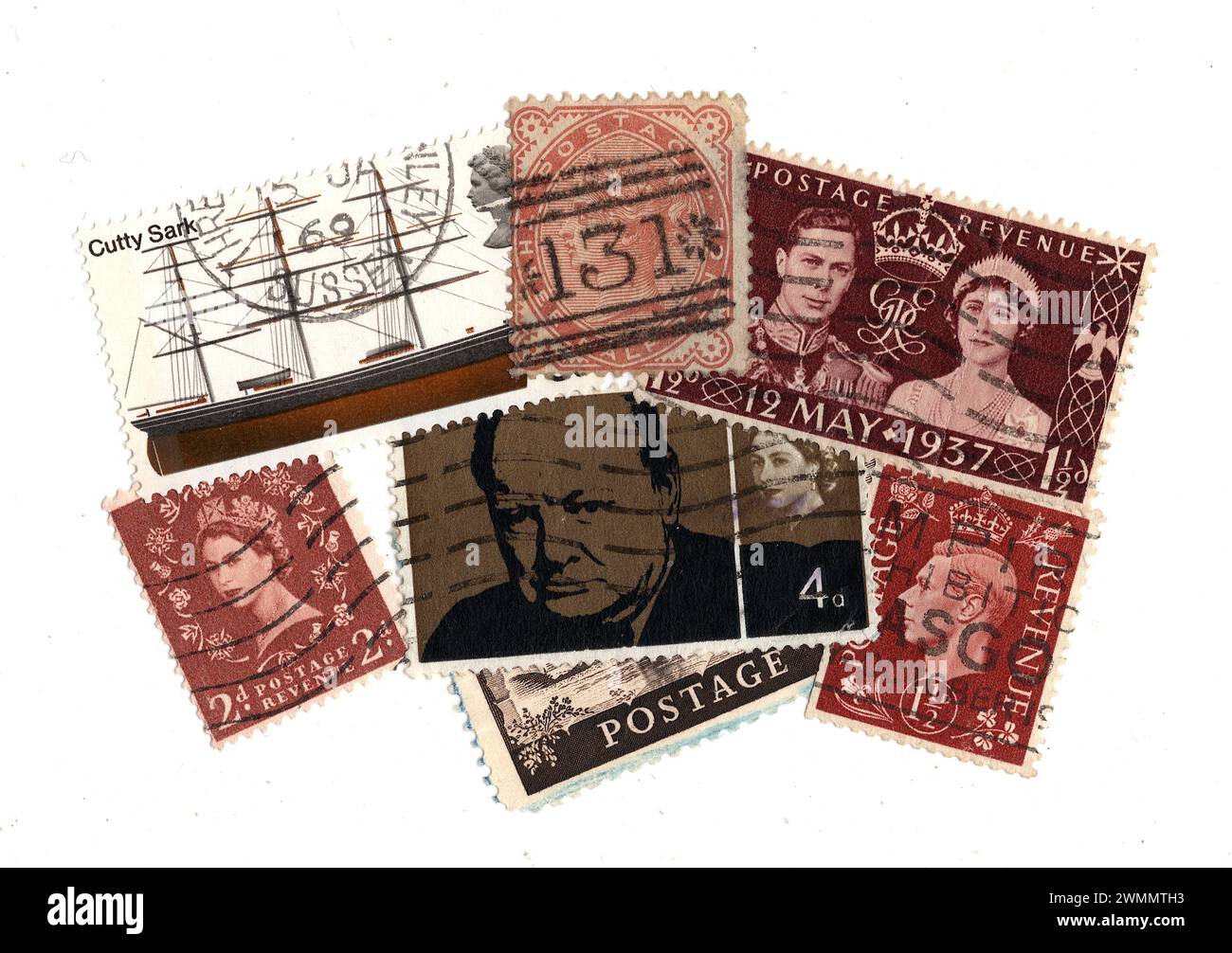 A montage of brown vintage pre decimal postage stamps from the United ...