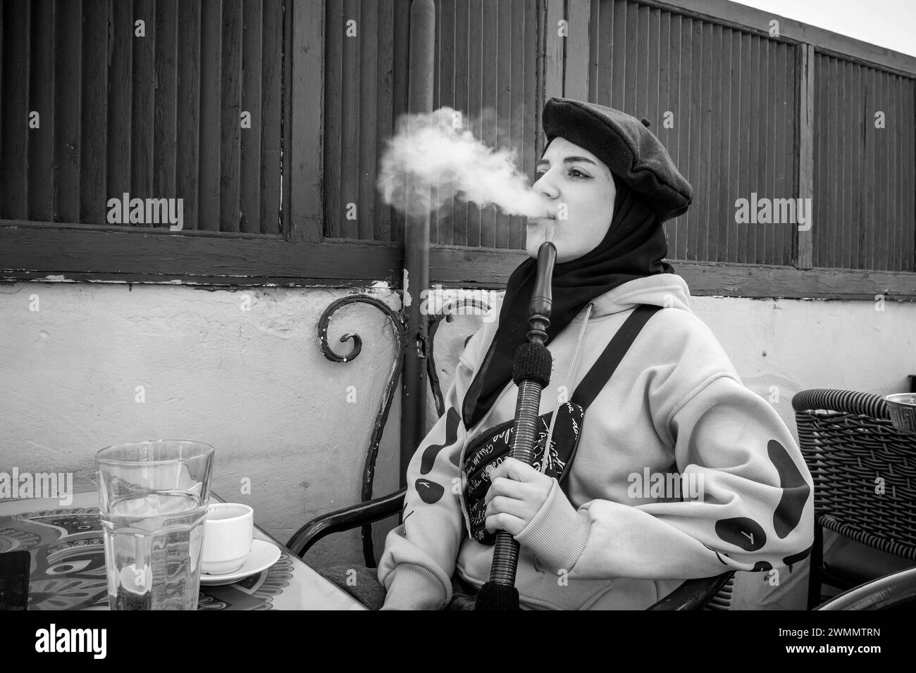 Syria, Damascus, girl smoking shisha Stock Photo - Alamy