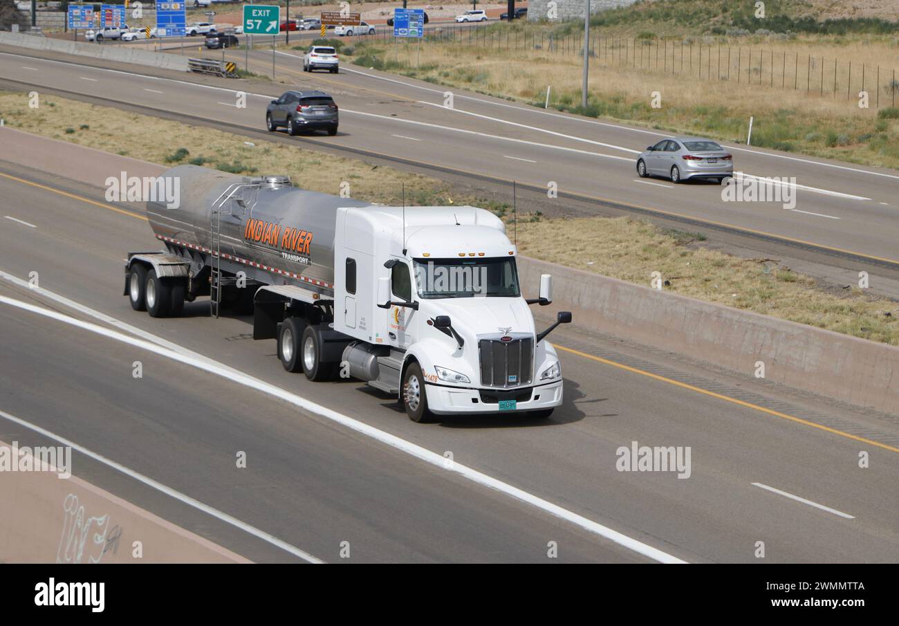 indian river fuel gas tanker truck on freeway usa Stock Photo - Alamy