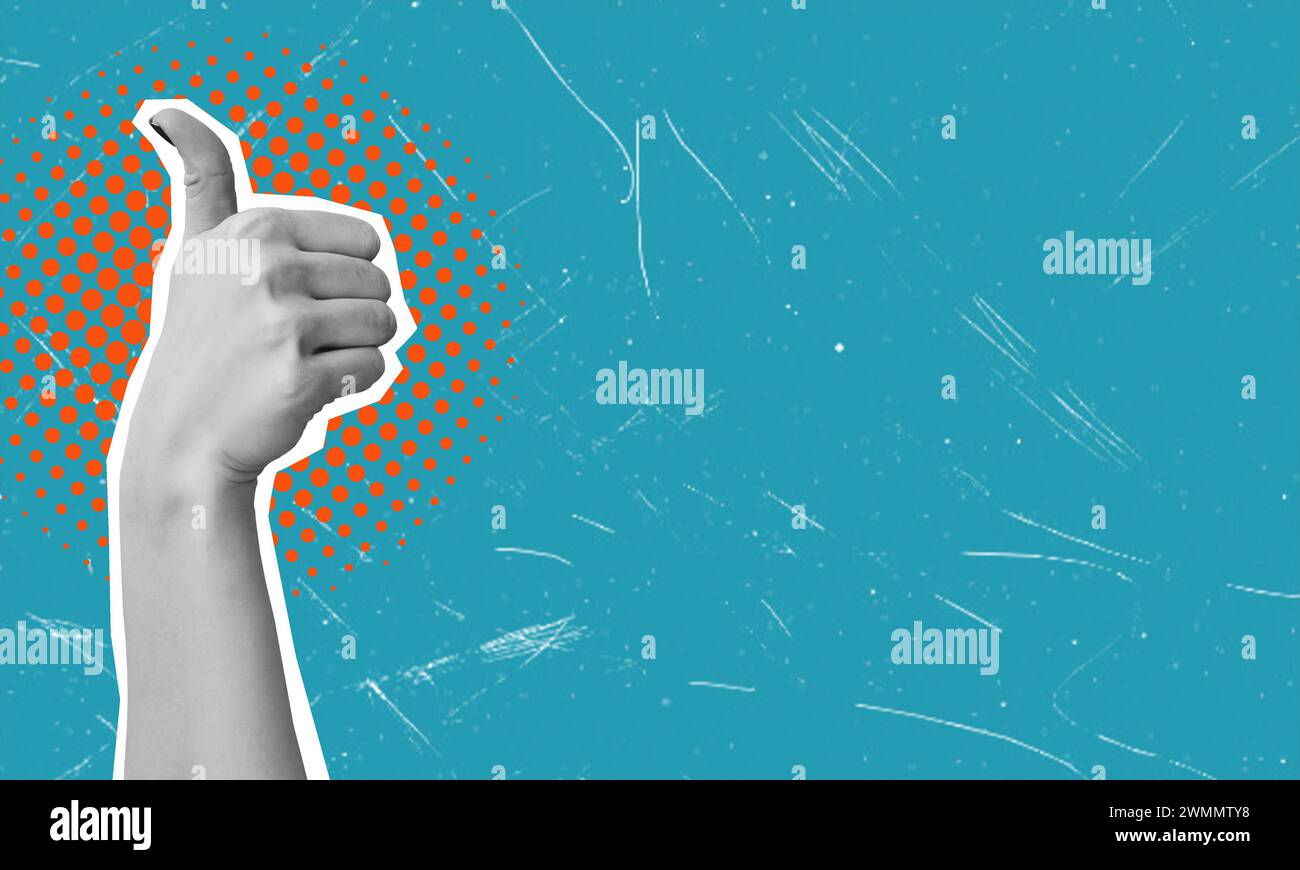 Modern minimalist art collage showing a thumbs up. As a sign of ...