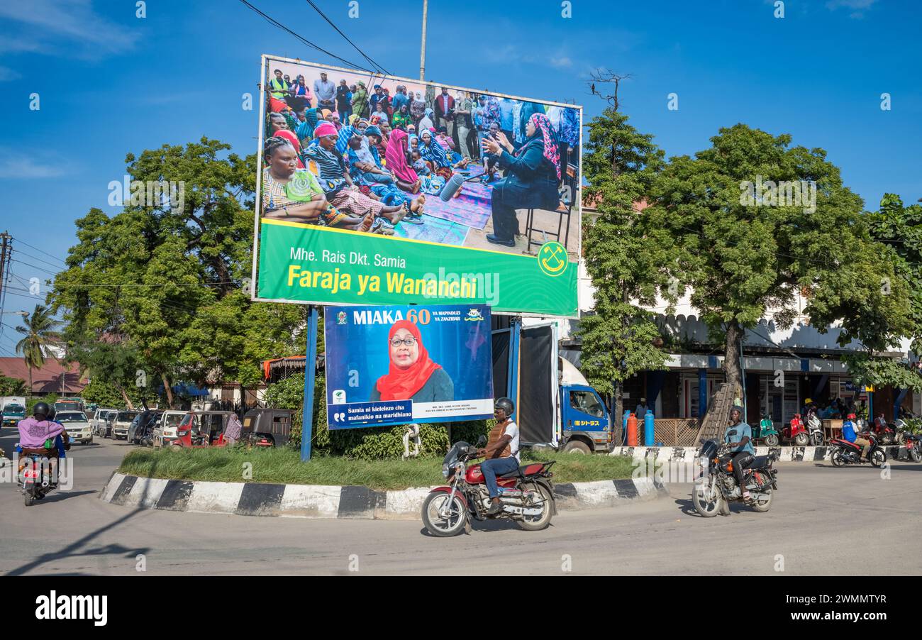 Political posters at a roundabout supporting Tanzania president Samia ...