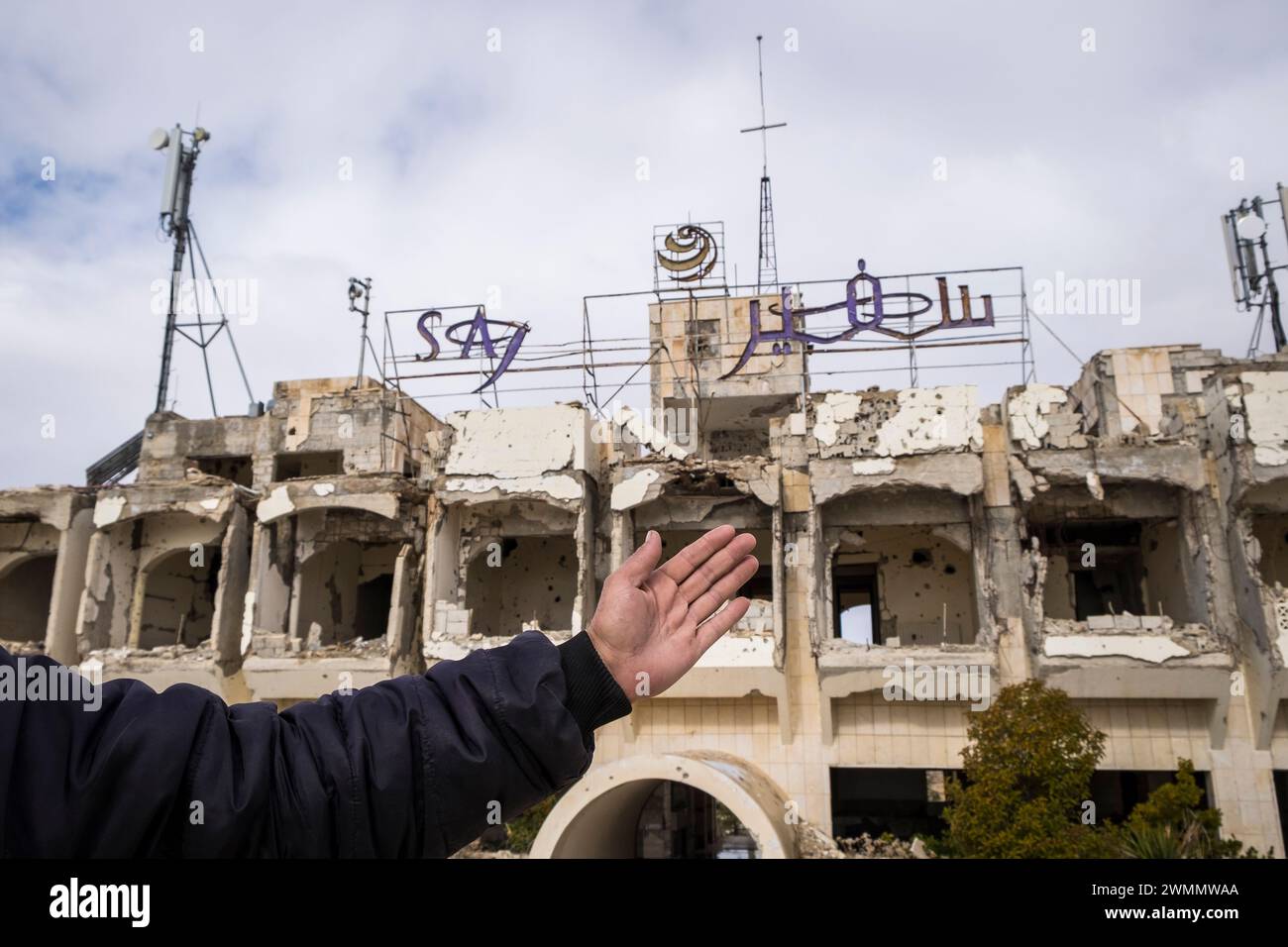Syria, Ma'lula; Maaloula, Ruins of Safir Hotel bombed out in civil war ...
