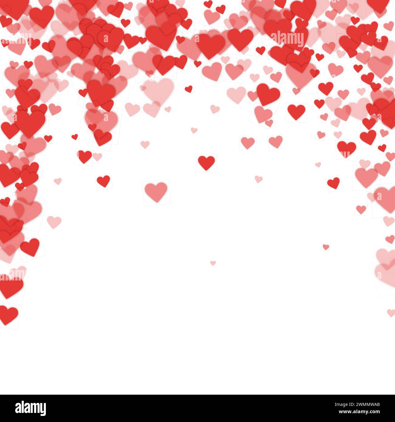 Heart confetti valentine overlay. Red hearts scattered on white ...