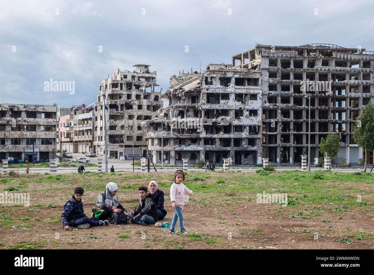 Syria, Homs, daily life in a neighborhood destroyed by bombing, local ...