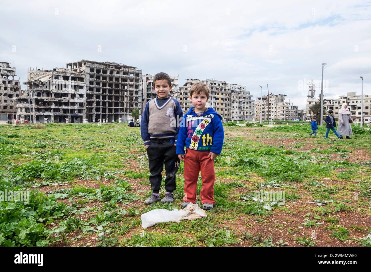 Syria, Homs, daily life in a neighborhood destroyed by bombing ...
