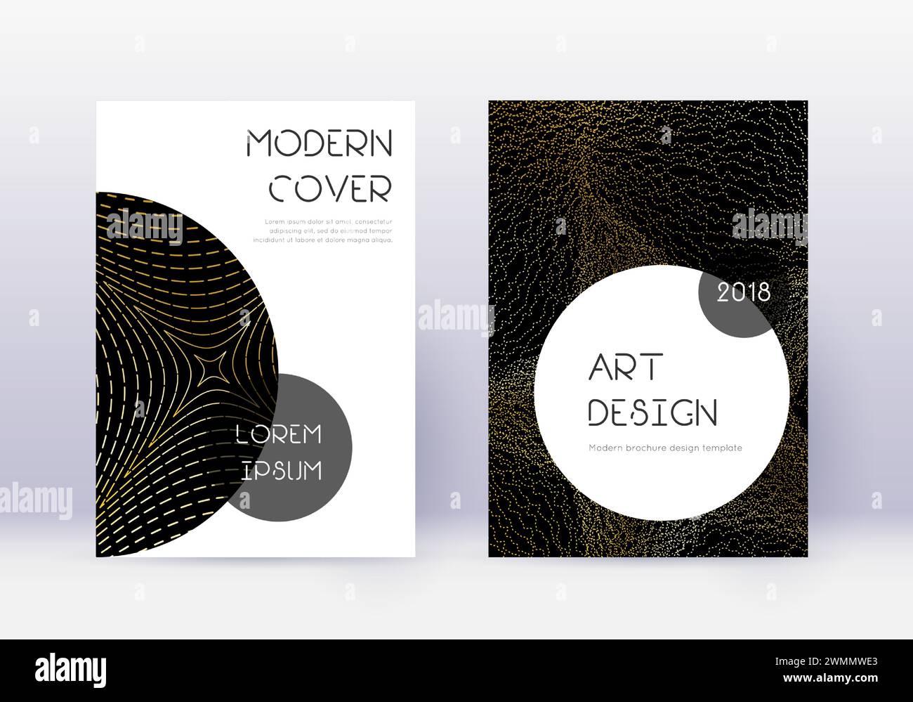 Trendy cover design template set. Gold abstract lines on black ...