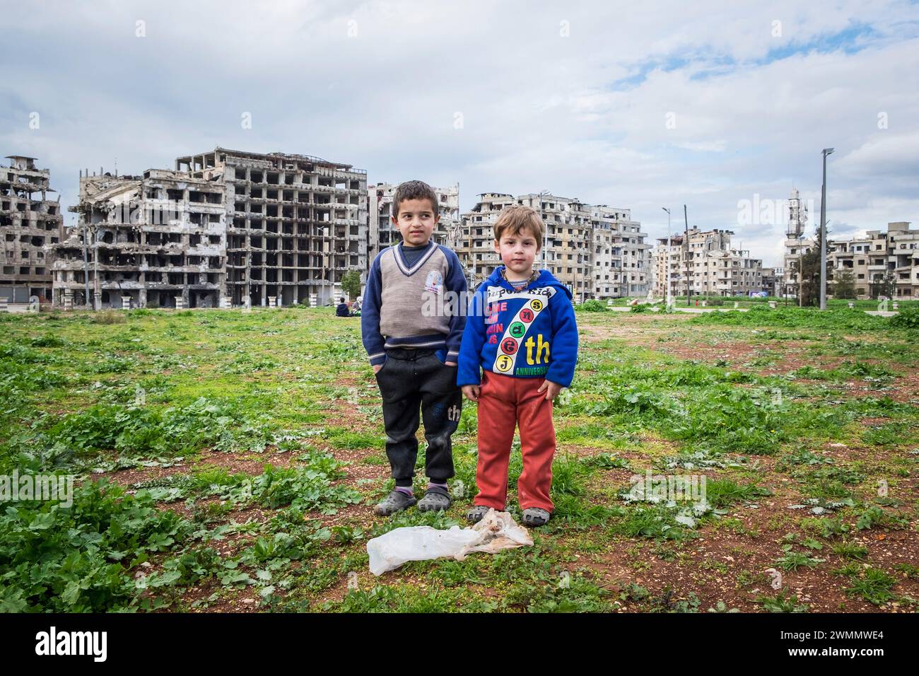 Syria, Homs, daily life in a neighborhood destroyed by bombing ...