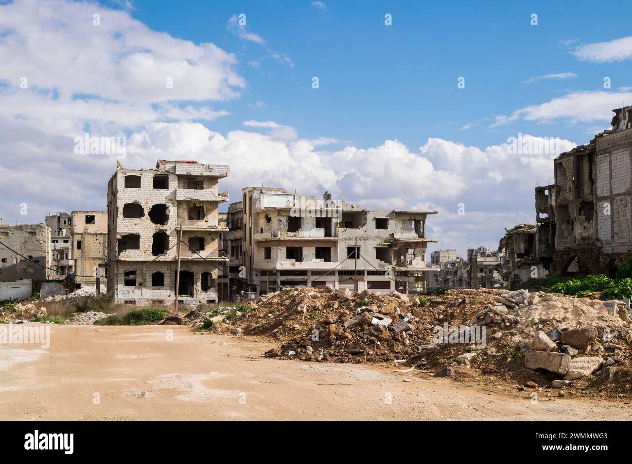 Syria, Homs, neighborhood destroyed by bombing Stock Photo - Alamy