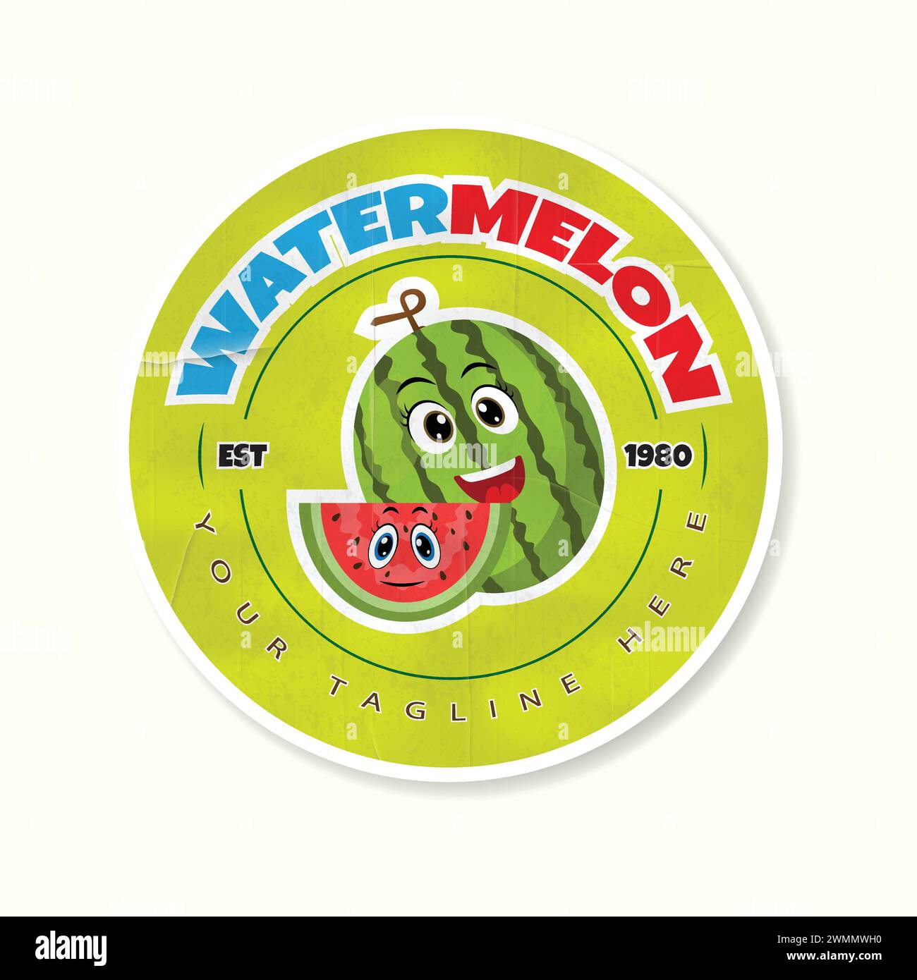 Watermelon slice summer fruit realistic label and sticker or badge ...