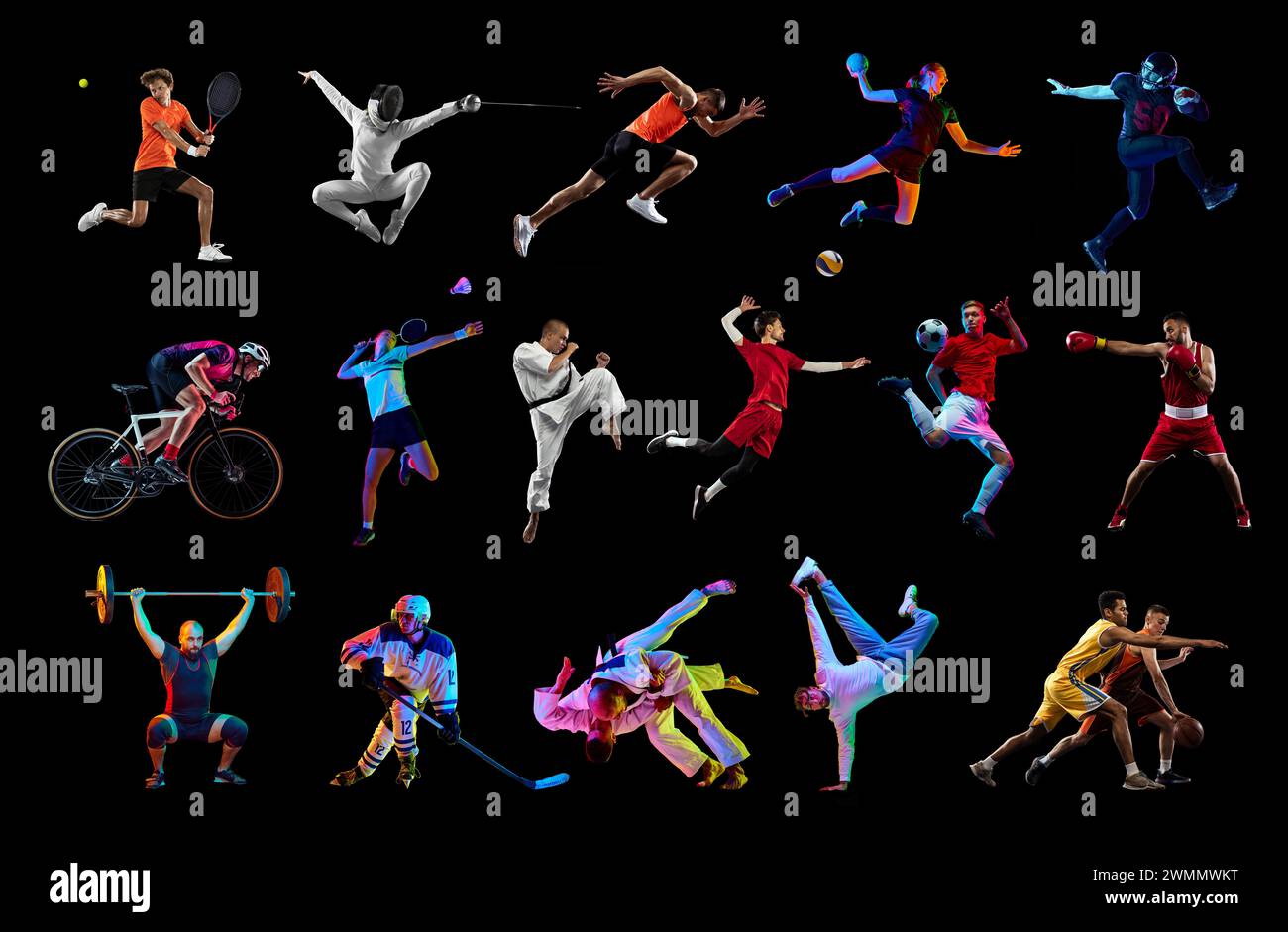 Creative sport collage made of portraits of professional athletes in ...