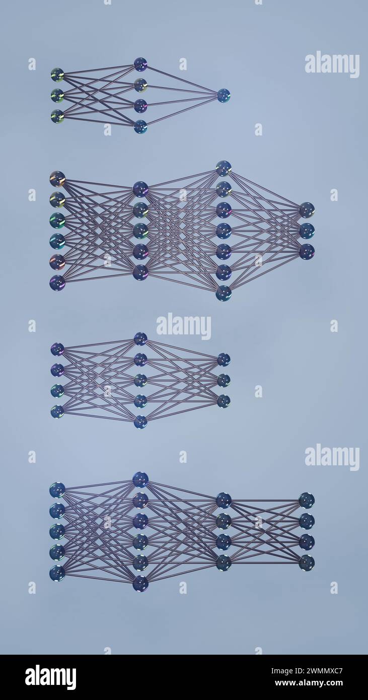 Neural Network Structure: 3D Model of Neurons and Connections, 3D rendering Stock Photo - Alamy