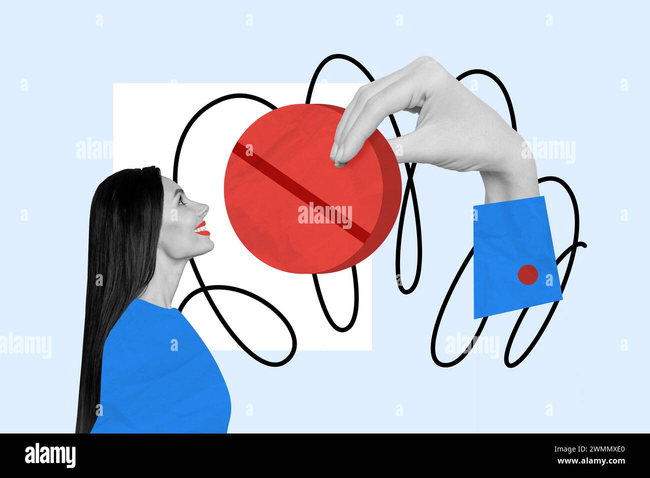 Creative collage image illustration black white filter beauty smile ...