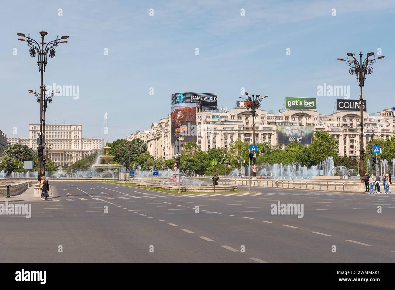 Street view of the boulevard in the center of the capital city lined ...