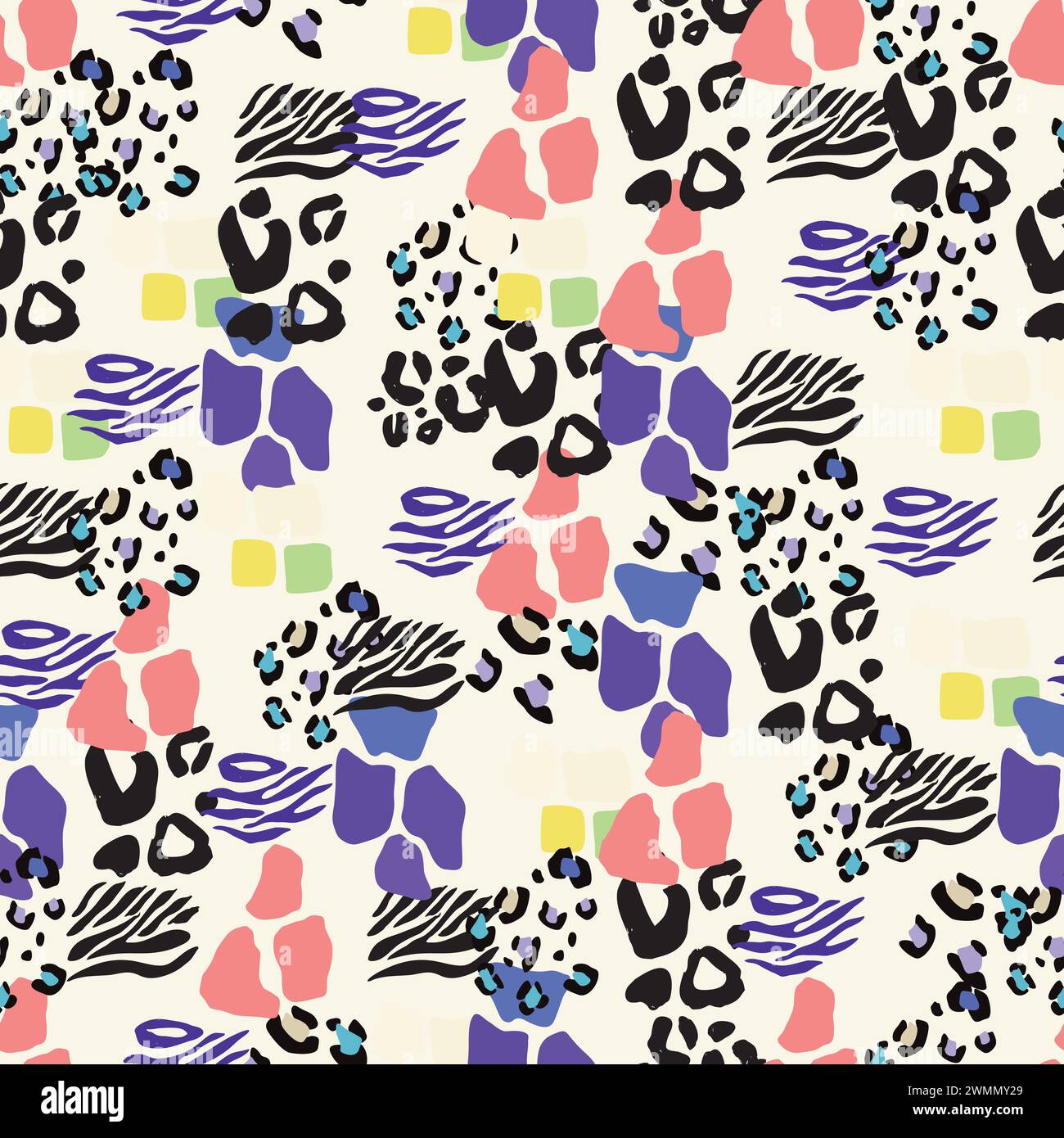 Textile art featuring colorful leopard print on a zebra background ...