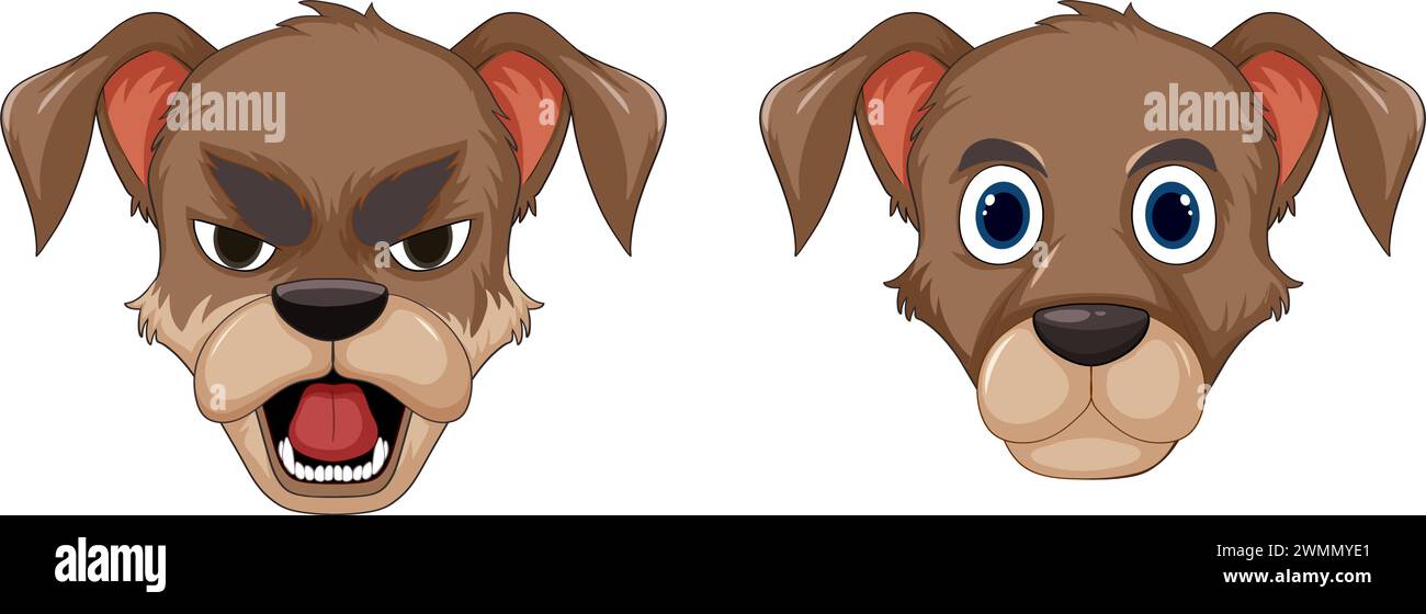 Vector illustration of dogs showing different emotions Stock Vector ...