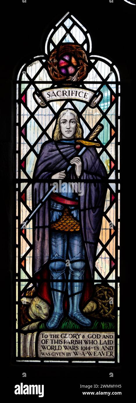 Sacrifice stained glass, St. Michael`s Church, Stockton, Warwickshire ...