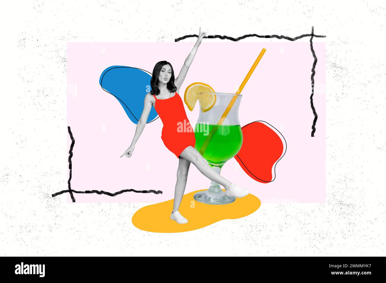 Collage creative poster black white filter beautiful cheerful charm ...