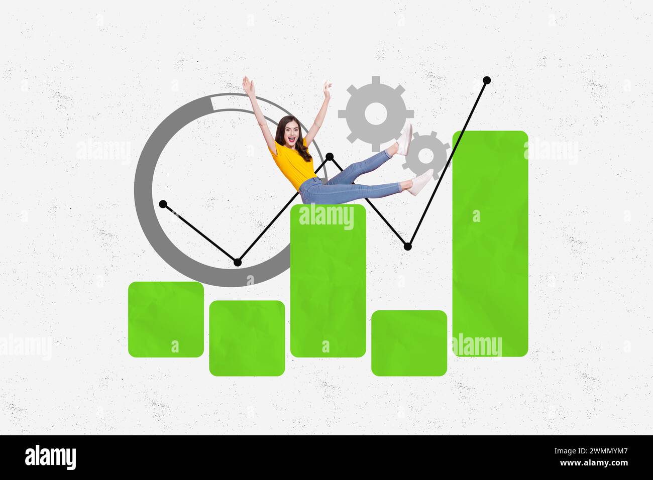 Collage creative poster image beautiful cheerful successful young woman ...