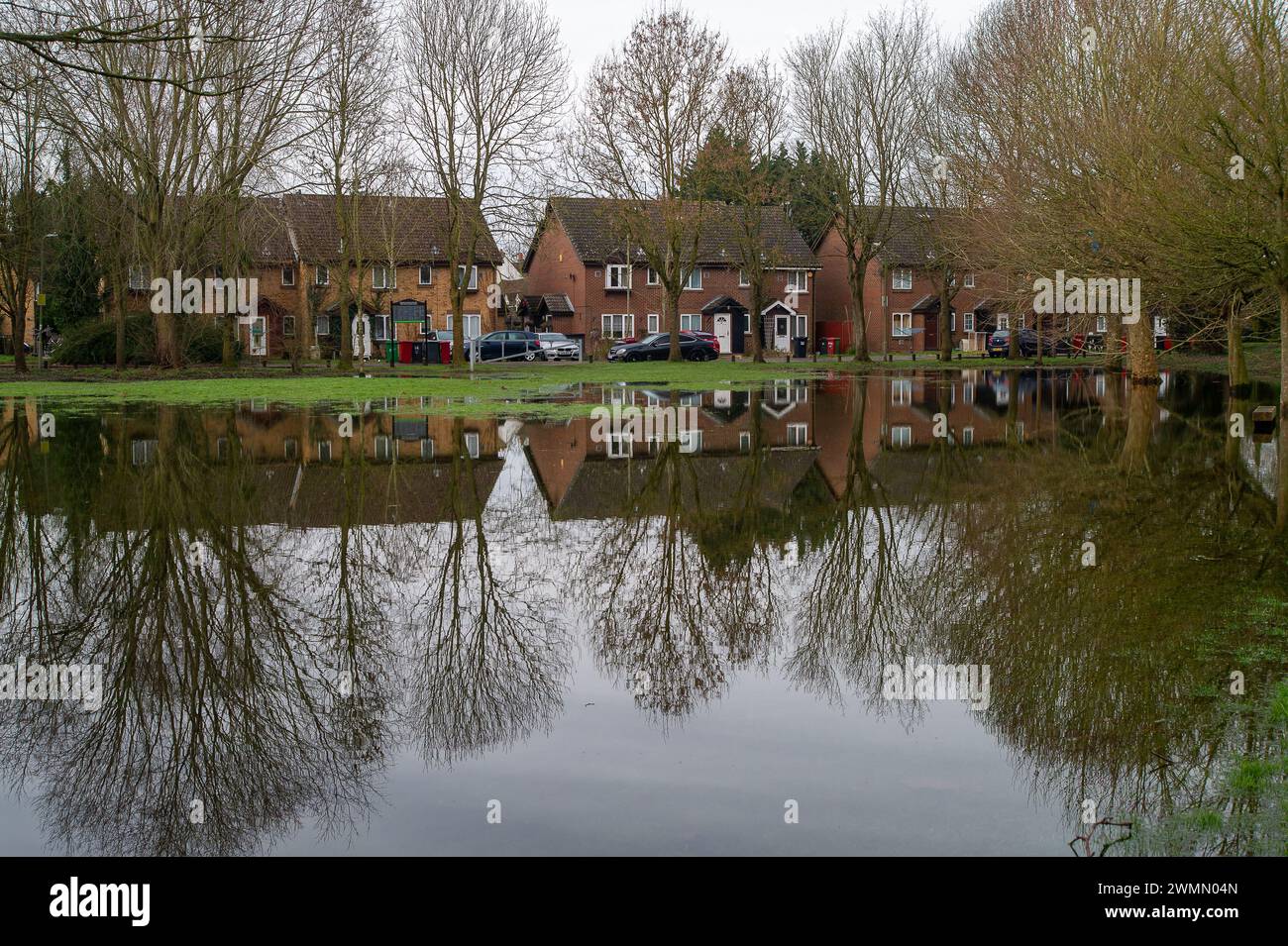 Colnbrook, Slough, Berkshire, UK. 27th February, 2024. Floodwater from ...