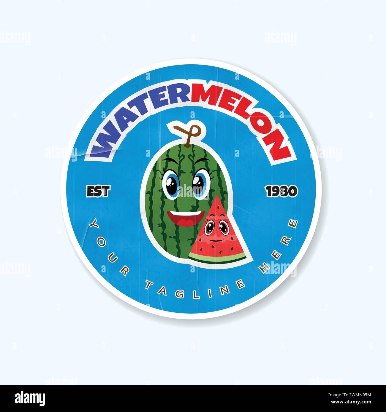 Watermelon slice summer fruit realistic label and sticker or badge ...