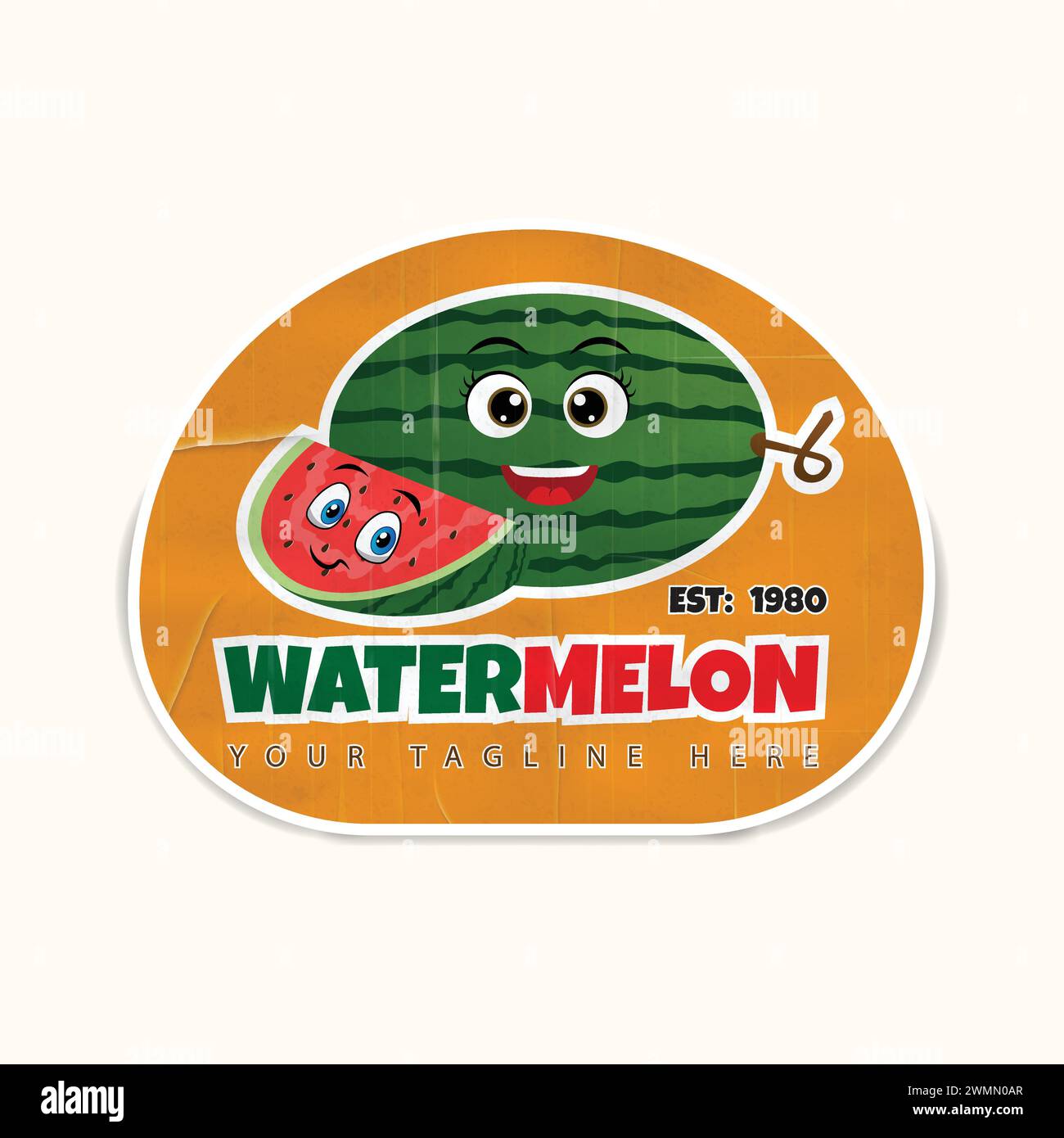 Watermelon slice summer fruit realistic label and sticker or badge ...