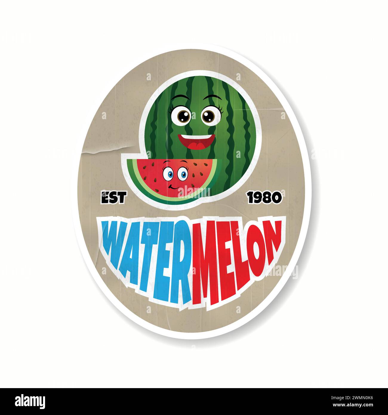 Watermelon slice summer fruit realistic label and sticker or badge ...