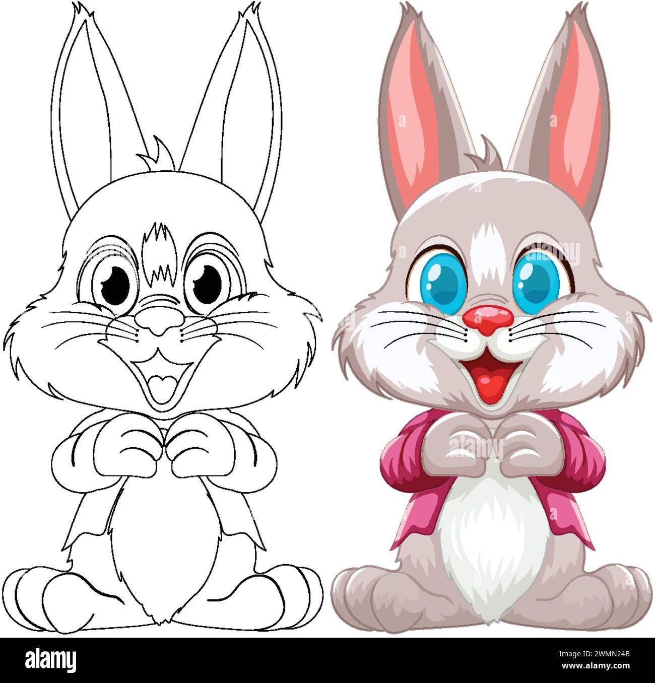 Vector illustration of a rabbit, outlined and colored Stock Vector ...