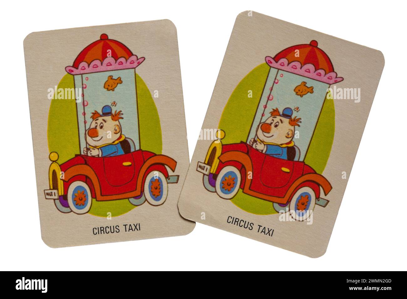 pair of old retro Circus Taxi cards from pack of Donkey playing cards ...