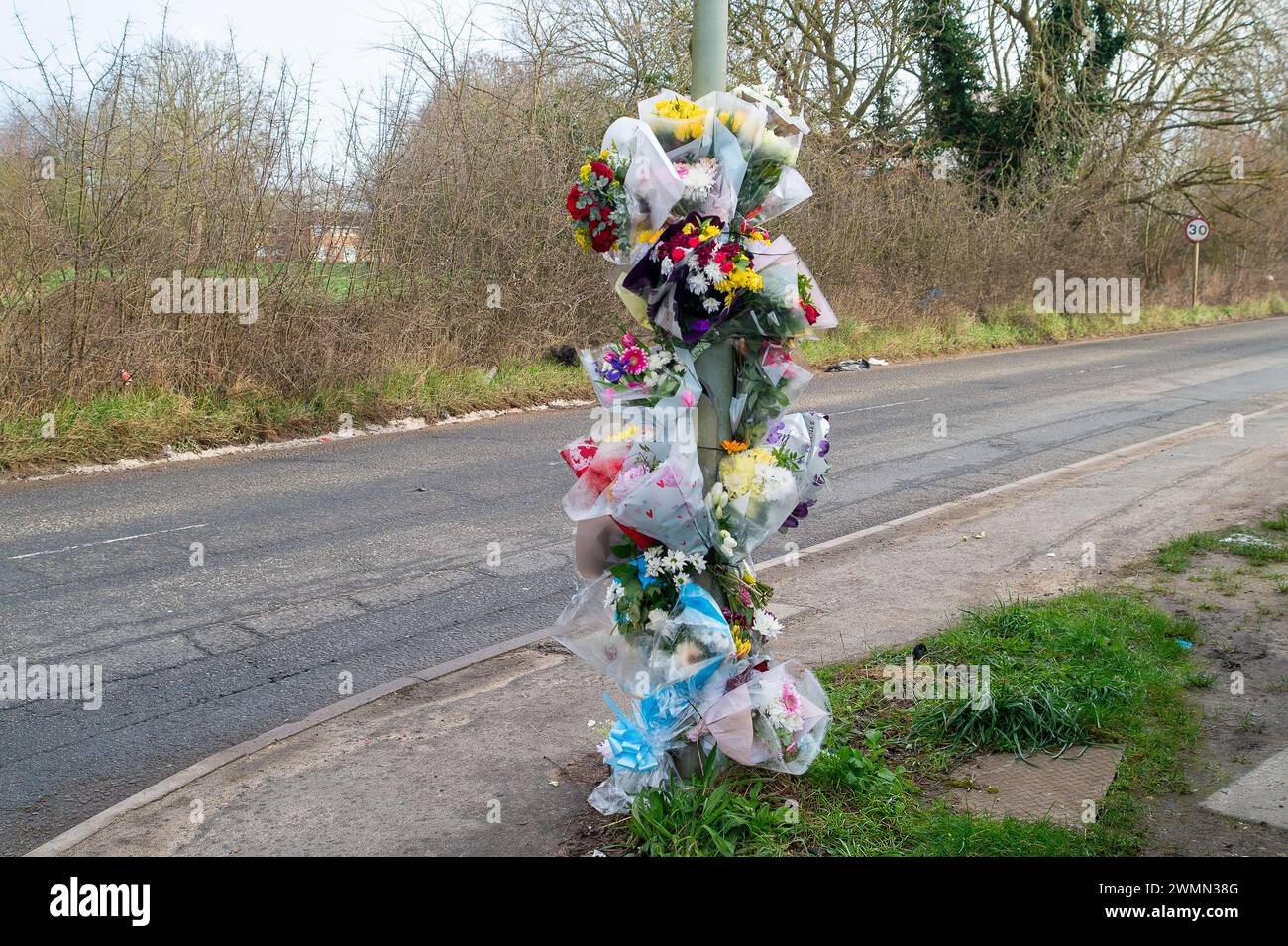 Colnbrook, Slough, Berkshire, UK. 27th February, 2024. Floral tributes ...