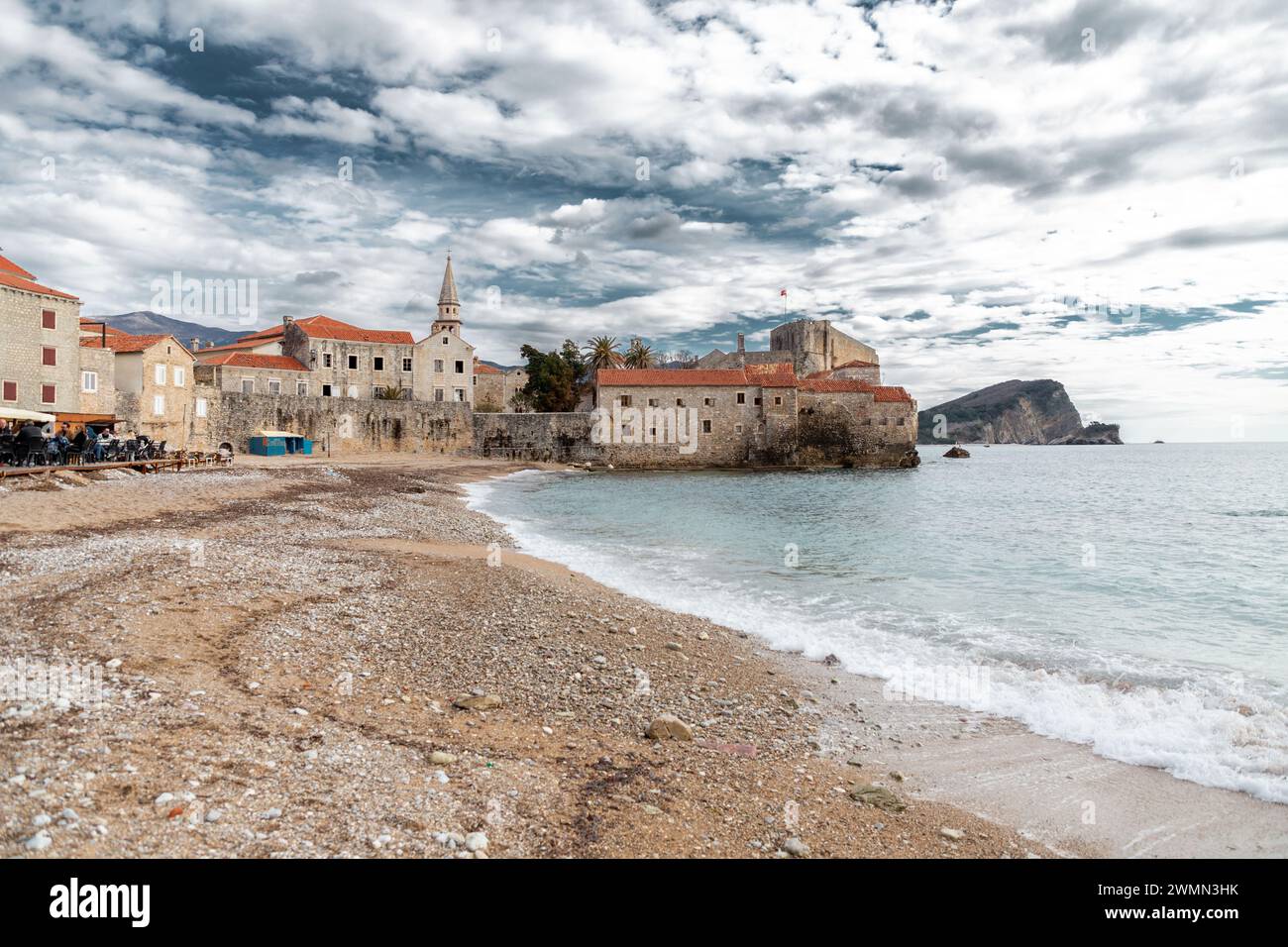 Budva, Montenegro - 13 FEB 2024: The old city walls of Budva along the ...