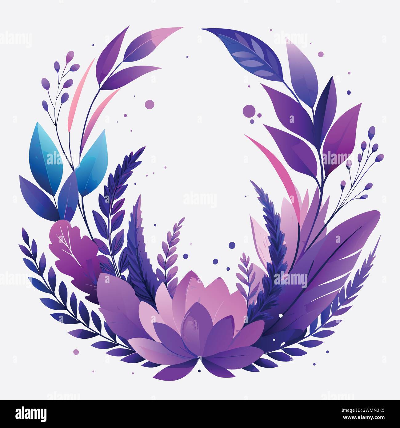 Cute Purple Rustic Bohemian Wedding Wreath Flower Clipart, watercolor ...