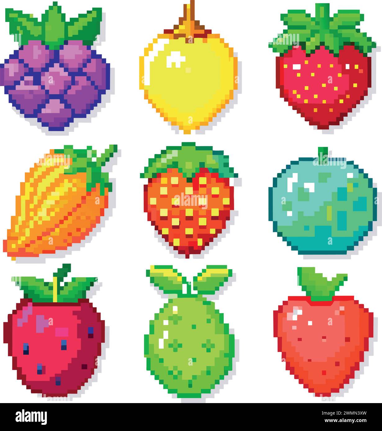 fruit vegetables icons pixelart on white Stock Vector Image & Art - Alamy