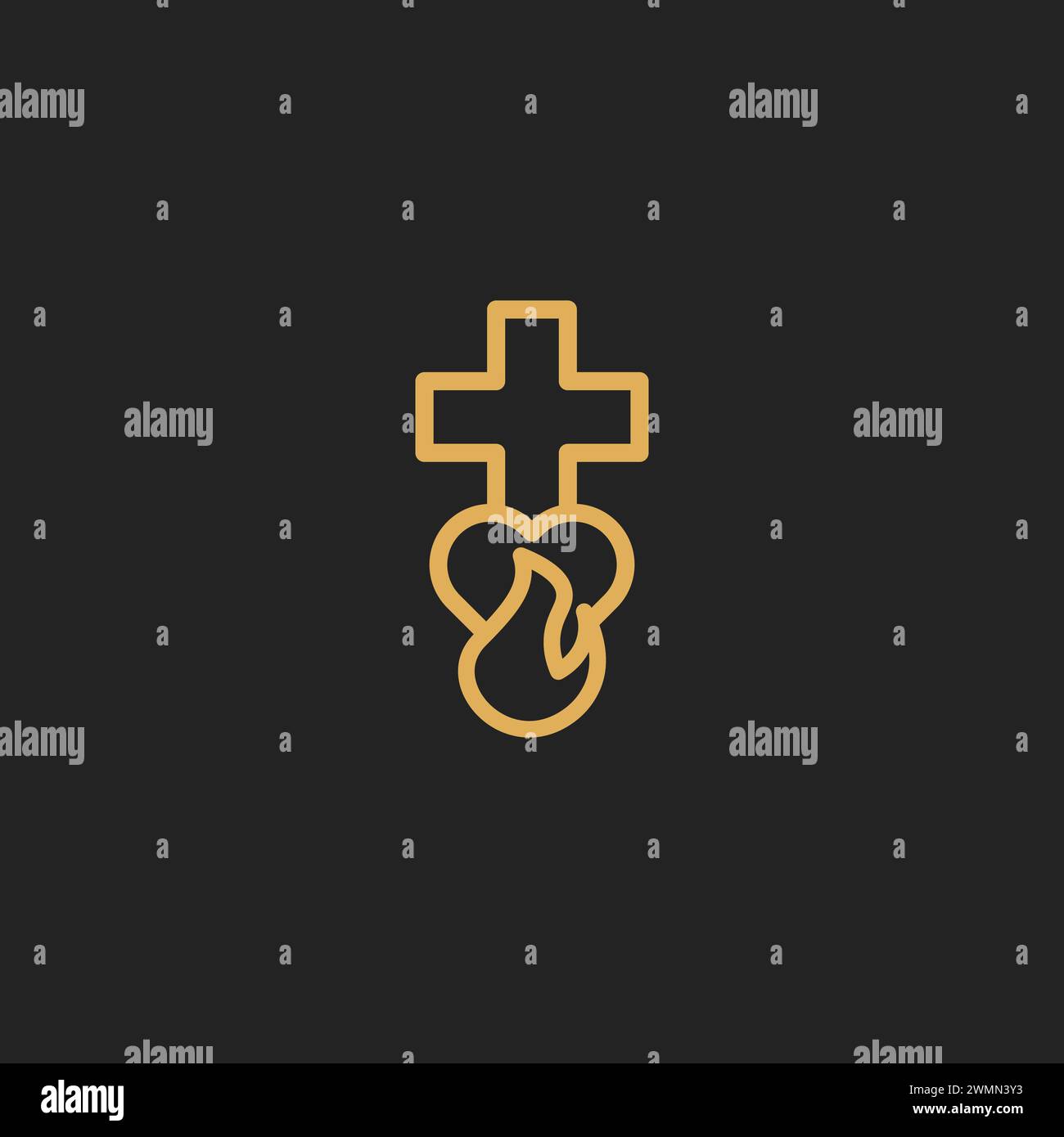 Cross heart and flame. Illustration of the Sacred Heart, representing ...