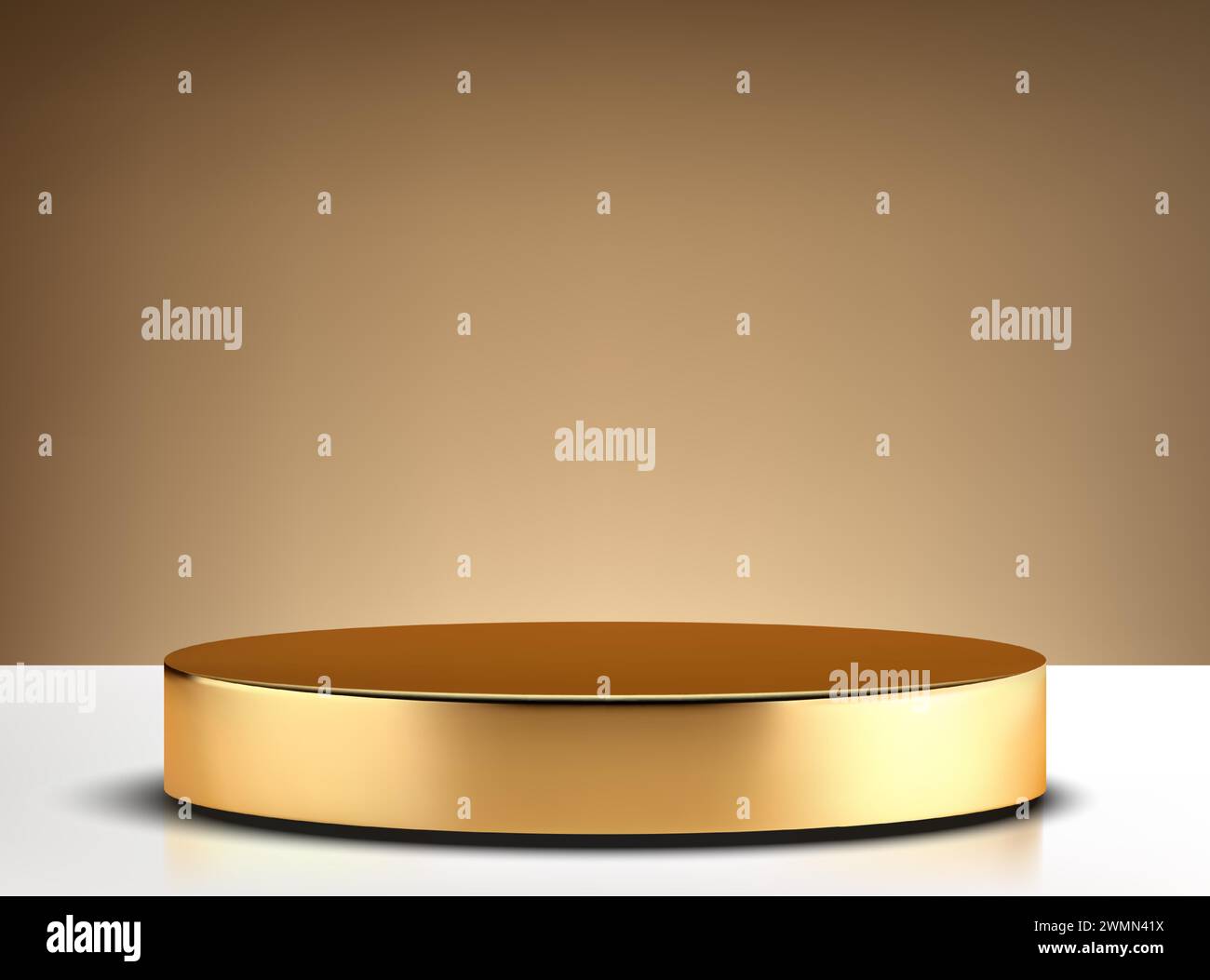 Golden empty round pedestal. Golden round podium, advertising display ...