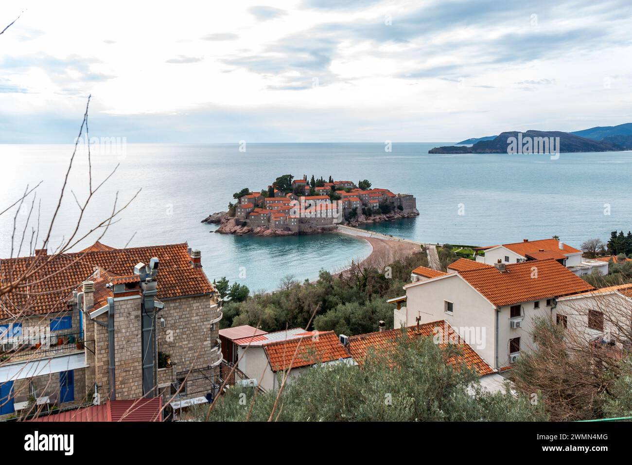 Budva, Montenegro - 13 FEB 2024: Sveti Stefan is a town in Budva Municipality, on the Adriatic ...
