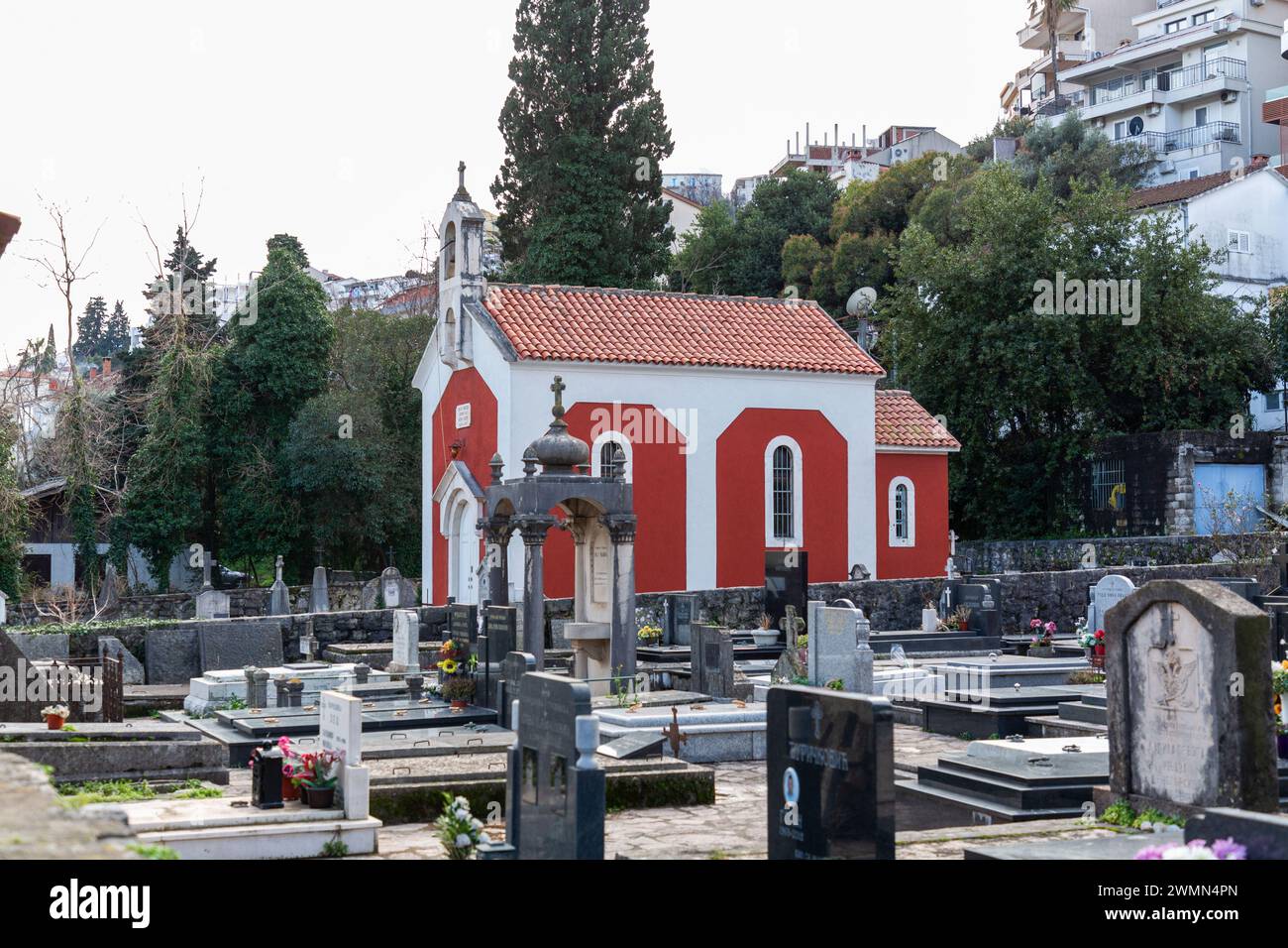 Budva, Montenegro - 13 FEB 2024: The Orthodox cemetery inside the new ...