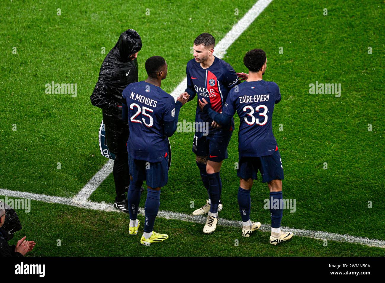 Paris, France. 25th Feb, 2024. Nuno Mendes Lucas Hernandez and Warren ...