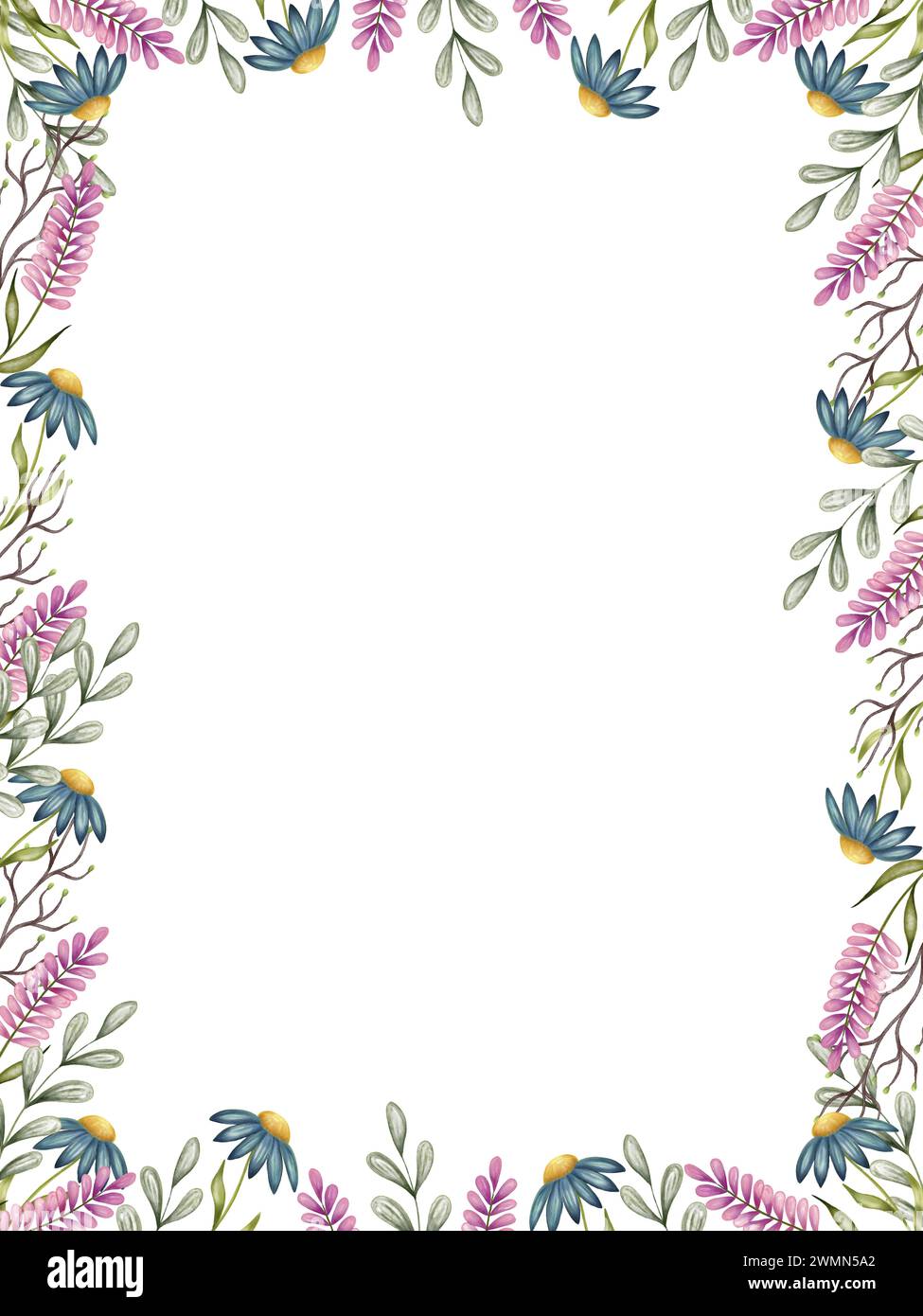 Isolated White Background Vertical Floral Border Vertical Seamless