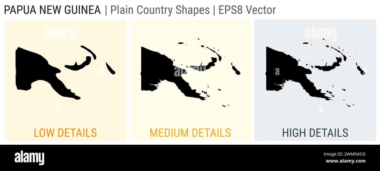 Papua New Guinea - plain country shape. Low, medium and high detailed ...