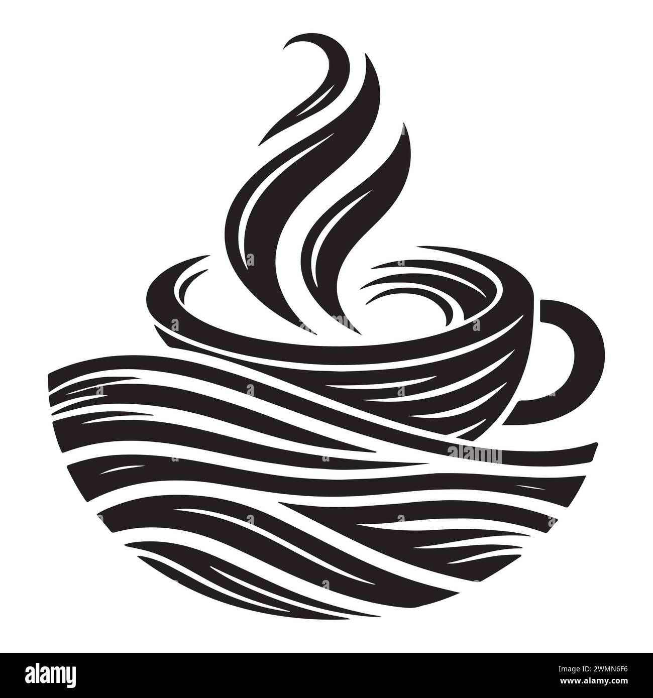 Black coffee mug - black and white logo sticker sketch, design sticker ...