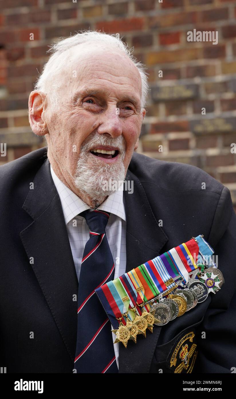 D-Day veteran John Roberts before receiving his memorial plaque during ...