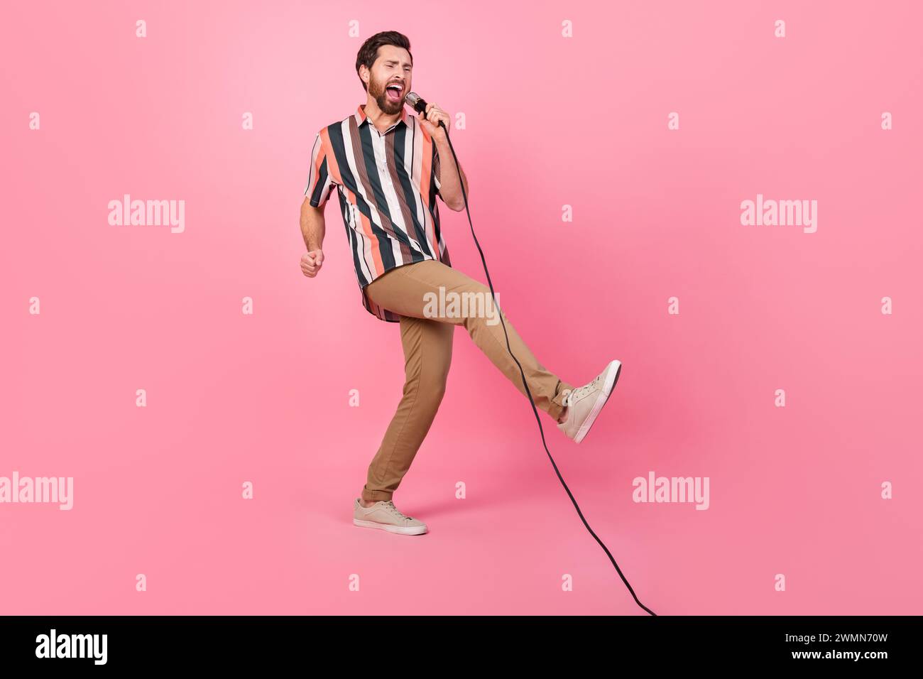 Full body length size photo of professional singer mature man ...