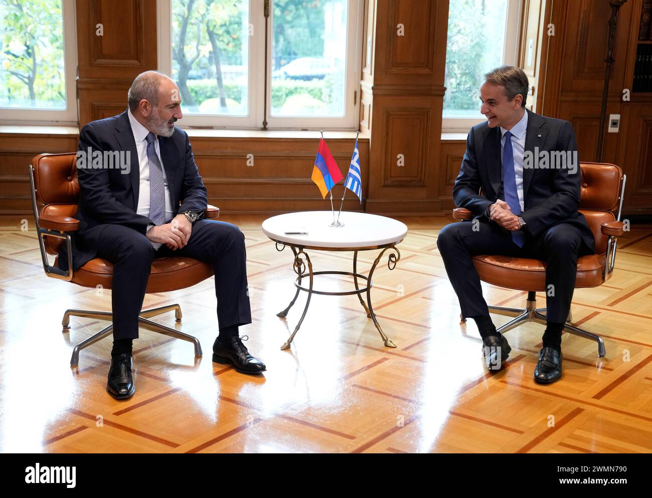 Greece's Prime Minister Kyriakos Mitsotakis, right, and his Armenian ...
