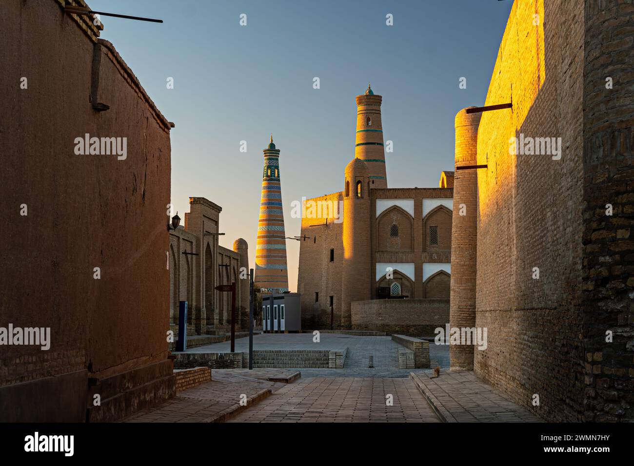 empty streets in the beautiful historical City, Khiva, the Khoresm ...