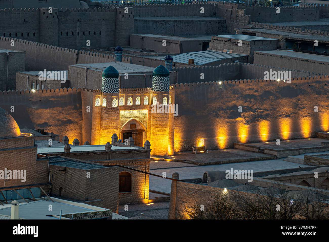 The ancient Zindan building and the entrance gate to the fortress in ...