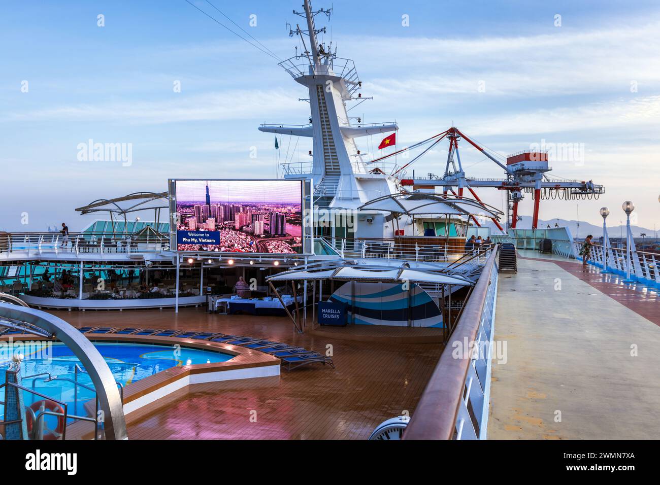 Marella Discovery 2 cruise ship deck on arrival at Phu My port near Ho ...
