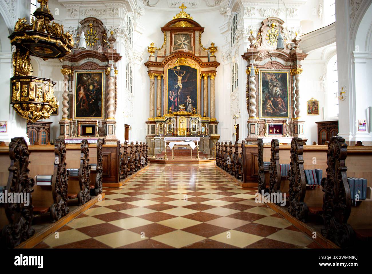Inside of the church of St. Magdalena, Altotting,, Bavaria, Germany ...