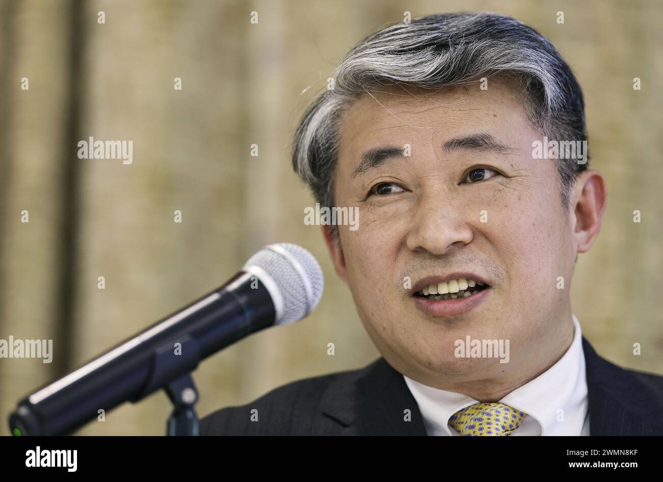 Xue Jian, Chinese consul general in Osaka, gives a lecture in the western Japan city of Osaka on ...