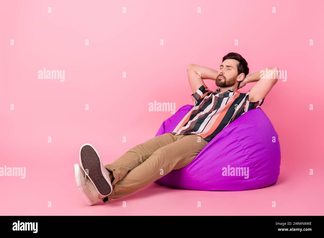 Full length body photo of take nap man chill out sleeping carefree on ...