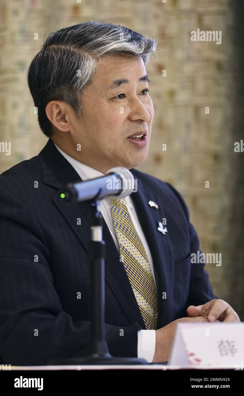 Xue Jian, Chinese consul general in Osaka, gives a lecture in the western Japan city of Osaka on ...